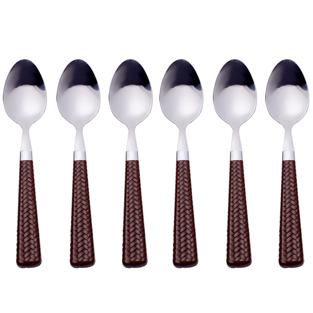 Full-Fit - Jogo de 6 colheres em aço inox com cabo plástico cor marrom ...