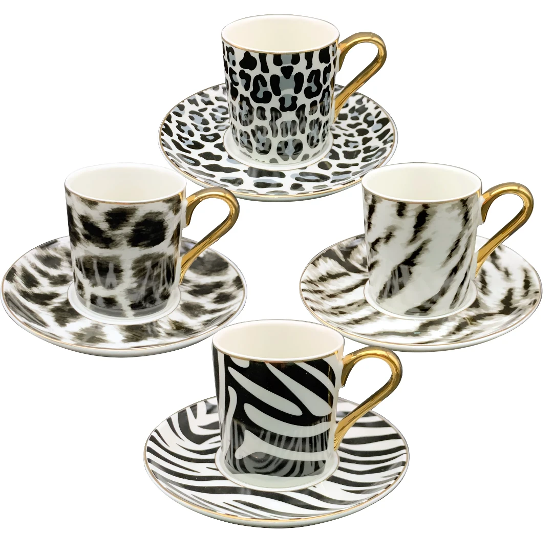 Full-Fit - Jogo de 8 peças para chá em new bone china com borda dourada ...